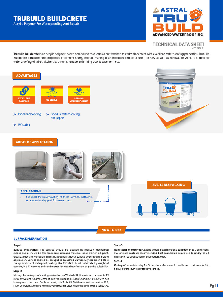 Tds Trubuild Buildcrete 1 | PDF | Cement | Coating