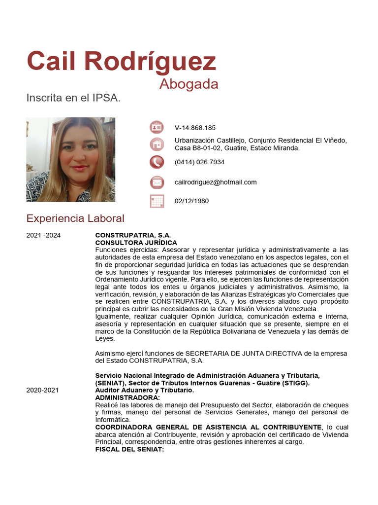 Abogada Cail Rodríguez: Experiencia Legal en Venezuela | PDF ...