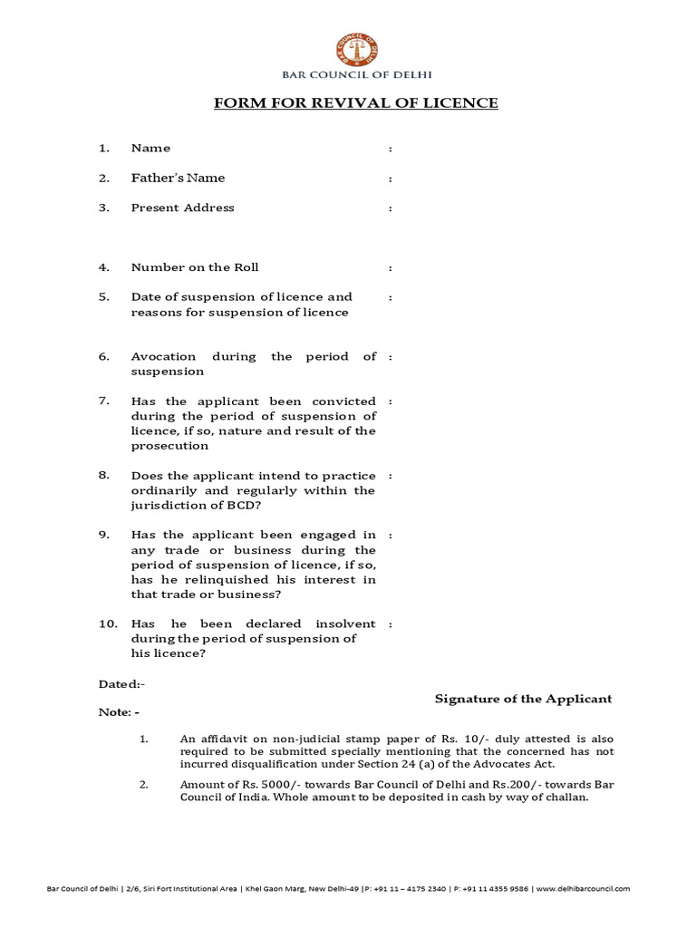 Application BCD Form For Revival of Licence | PDF