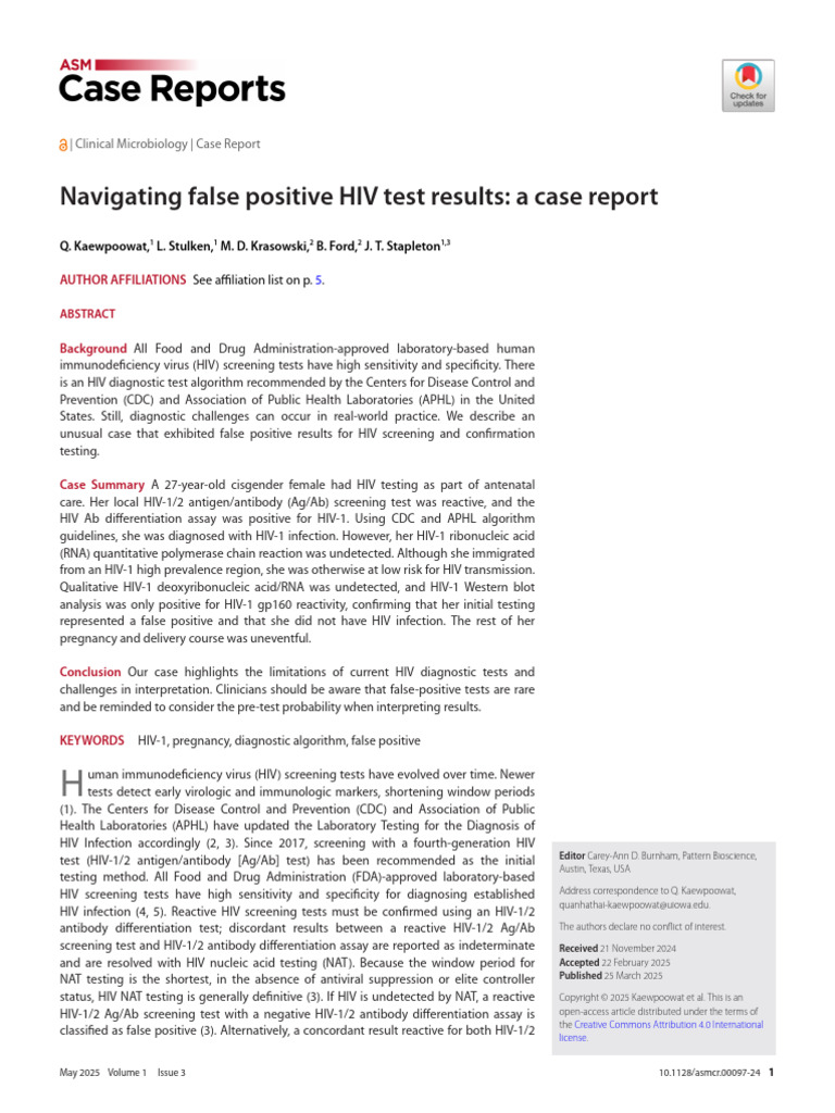 Navigating False Positive HIV Test Results a Case | PDF | Hiv ...