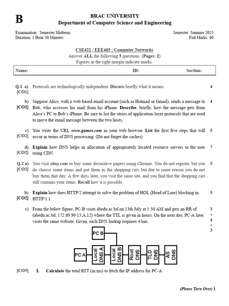 (SET B) CSE421 Summer 23 Midterm | PDF | Transmission Control Protocol ...