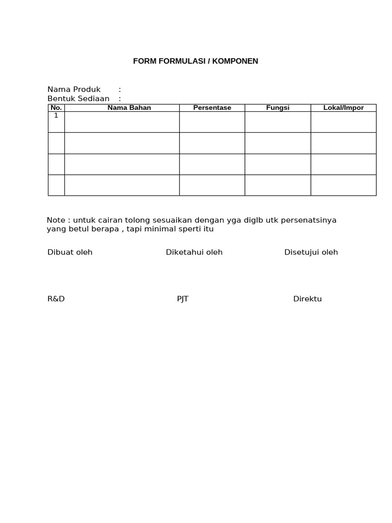 Formulasi Produk: Komponen dan Persentase | PDF