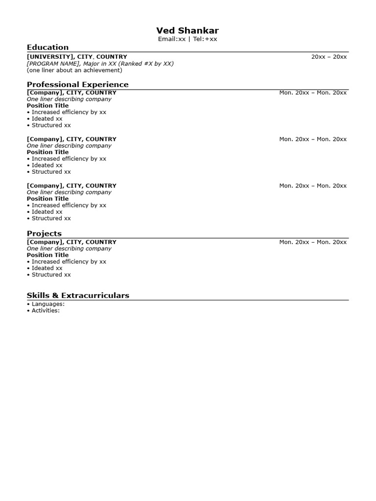 Ved Shankar - CV (Template) | PDF