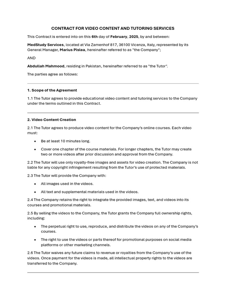CONTRACT FOR VTUTORING SERVICES Signed | PDF | Private Law | Justice