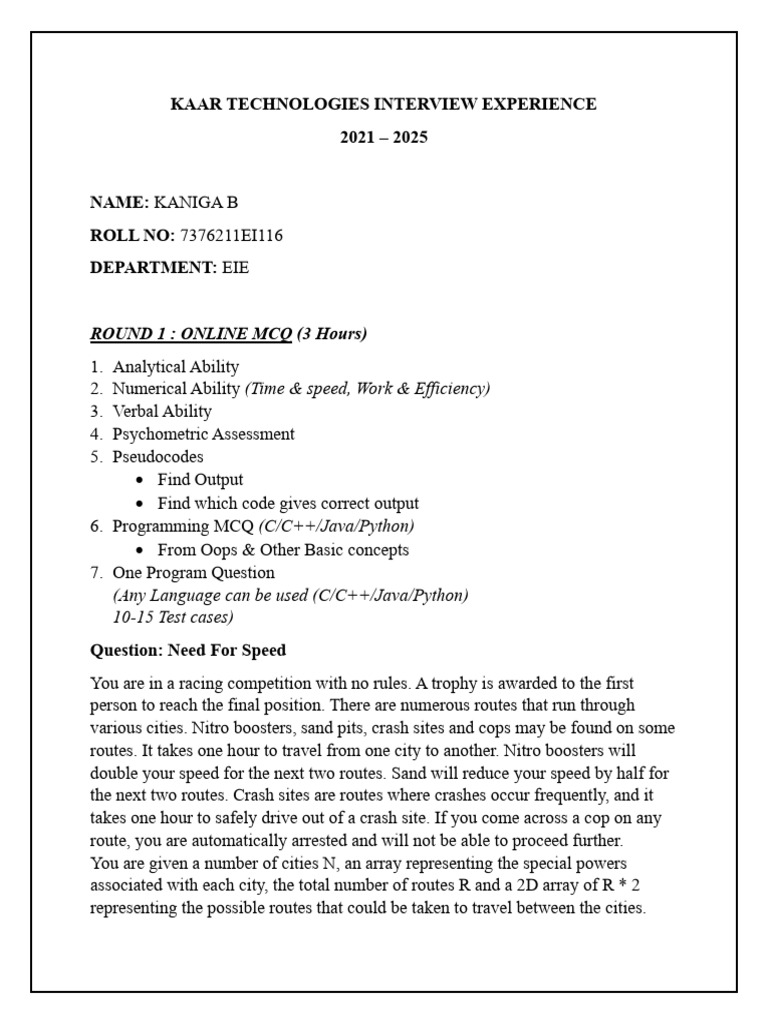 KAAR Technologies Interview Process Insights | PDF | Software ...