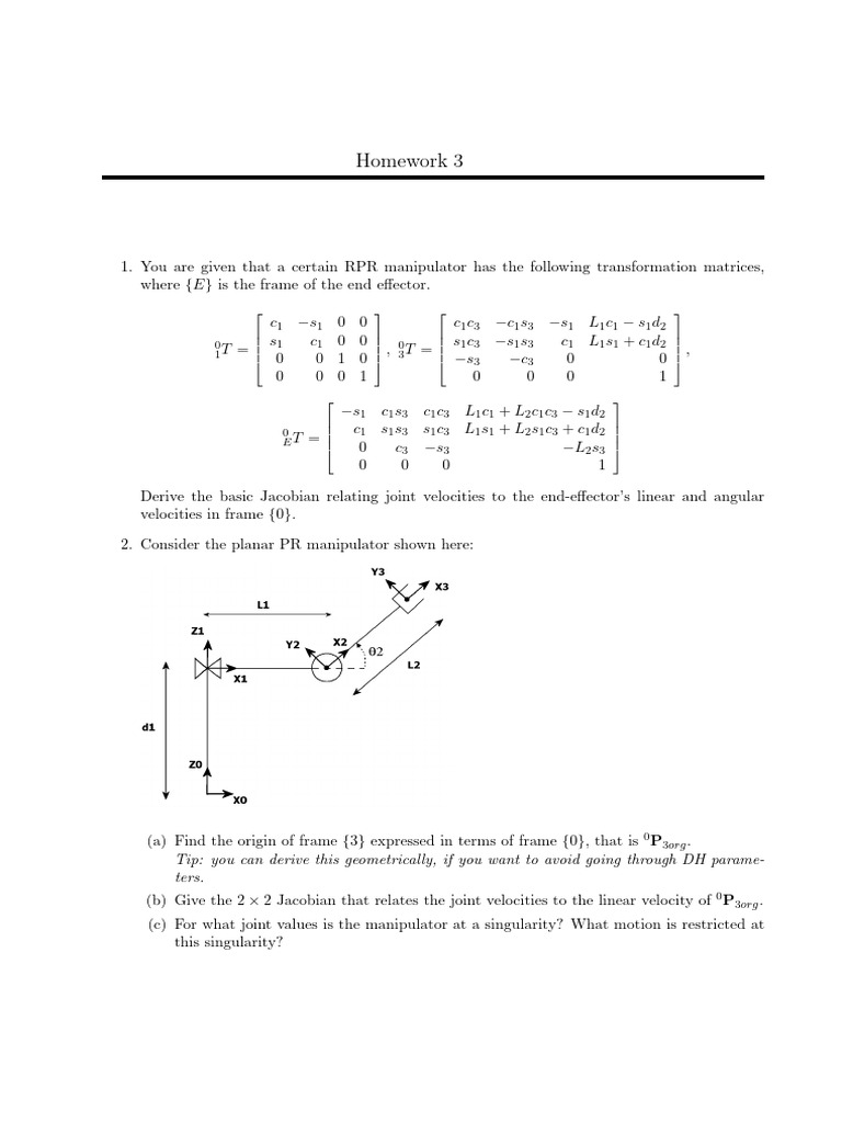 Homework 3 | PDF | Kinematics | Matrix (Mathematics)