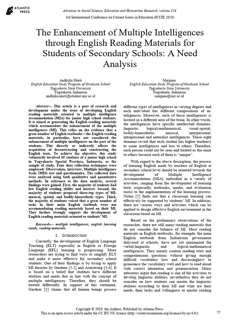 Enhancing Multiple Intelligences in EFL Reading | PDF | Learning ...