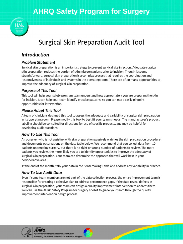 Surgical Skin Prep Audit Tool | PDF | Surgery | Clinical Medicine