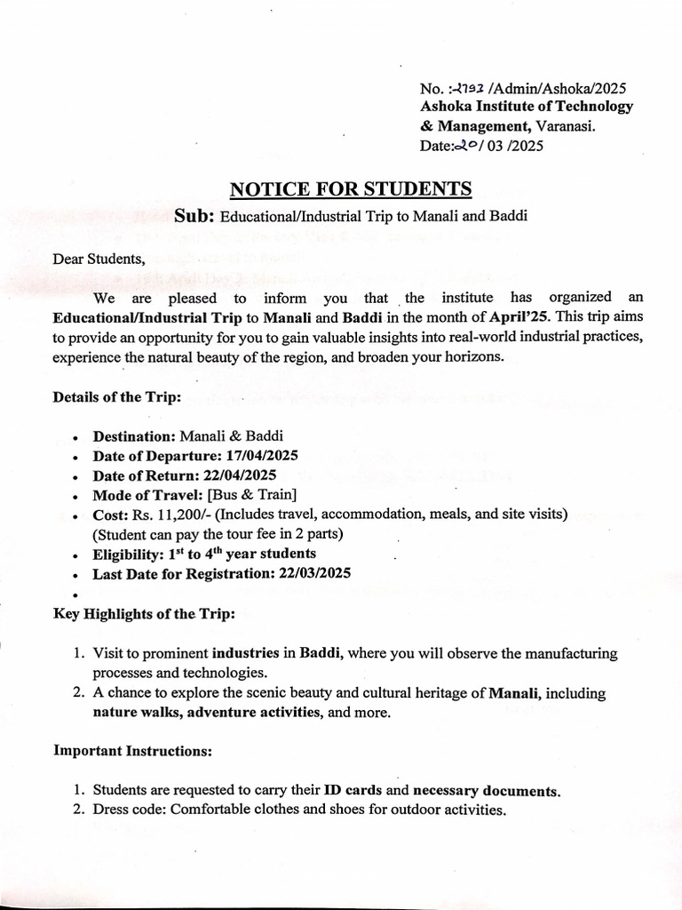 Notice For Trip | PDF