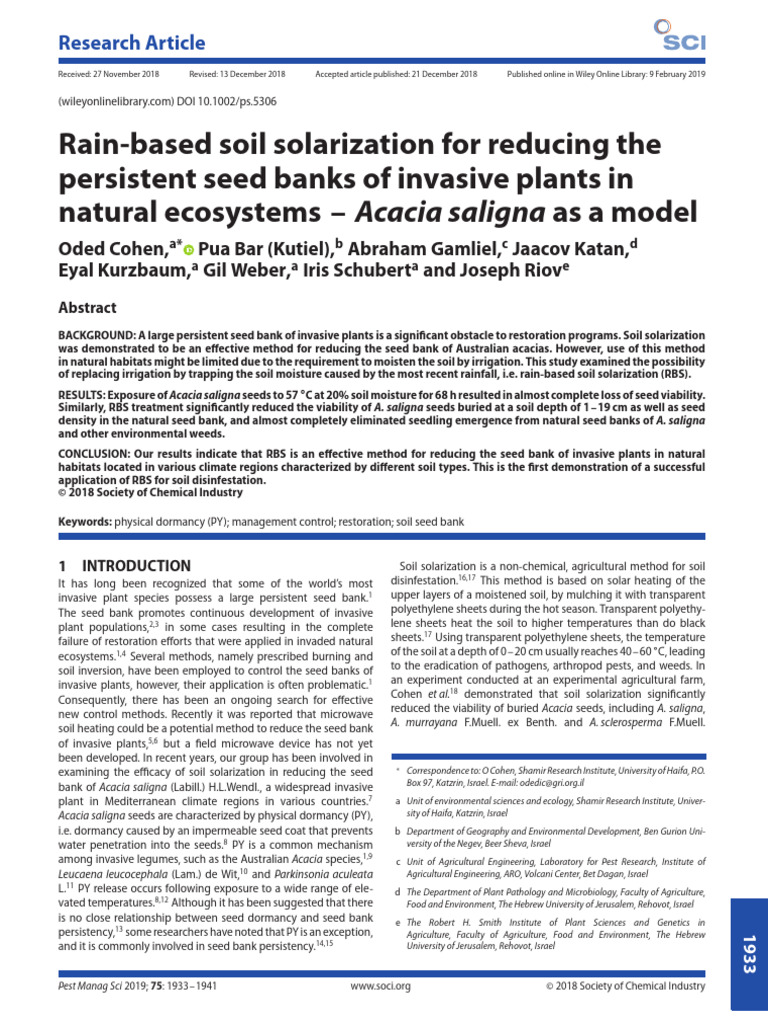 Rain-Based Soil Solarization For Reducing The Persistent Seed Banks of ...