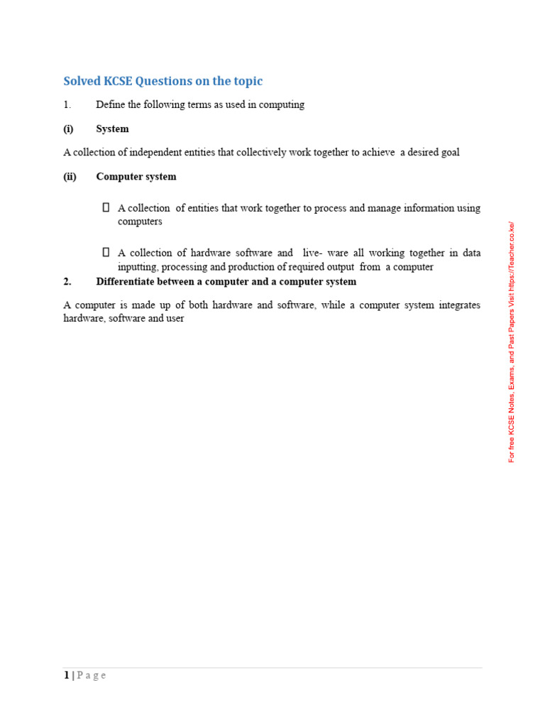 Solved KCSE Questions On The Topic | PDF