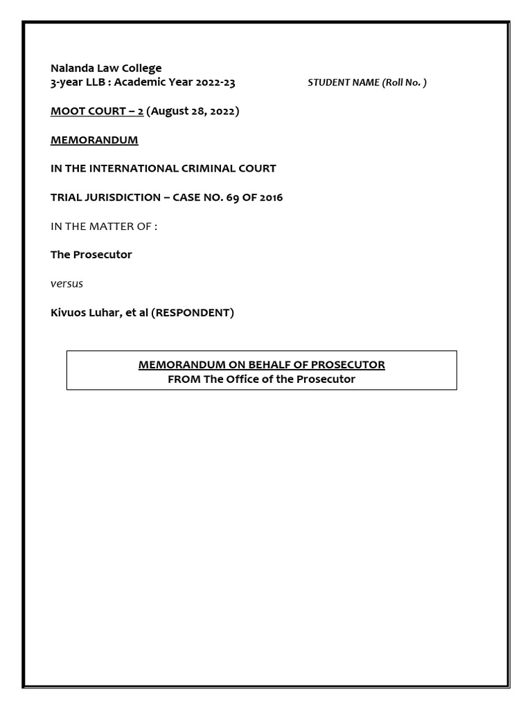 Prosecutor's Memorandum for ICC Case 69 | PDF | International Criminal ...
