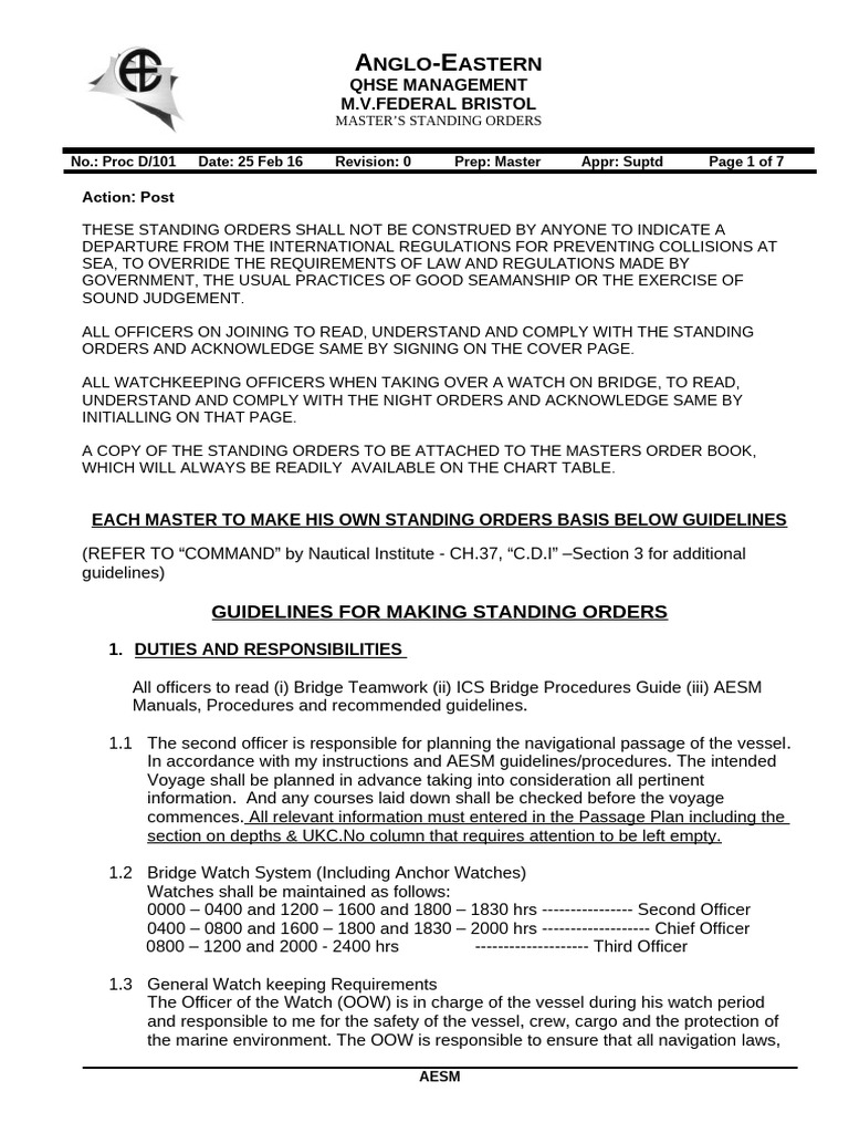 101 Master_s Standing Orders | PDF | Navigation | Shipping