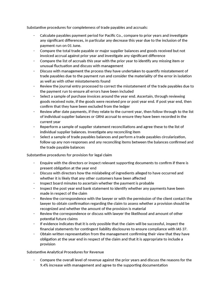 Substantive Audit Procedures Overview | PDF | Accounts Payable | Payroll