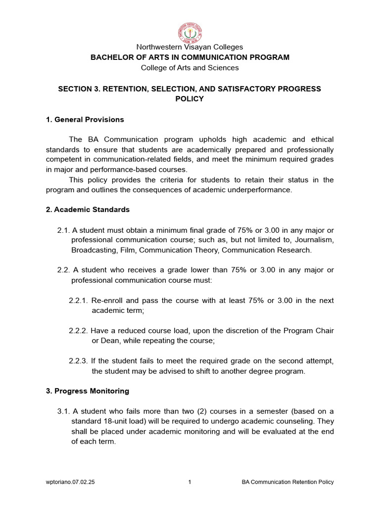 Retention Policy NVC BA Comm Revised July 2025 | PDF