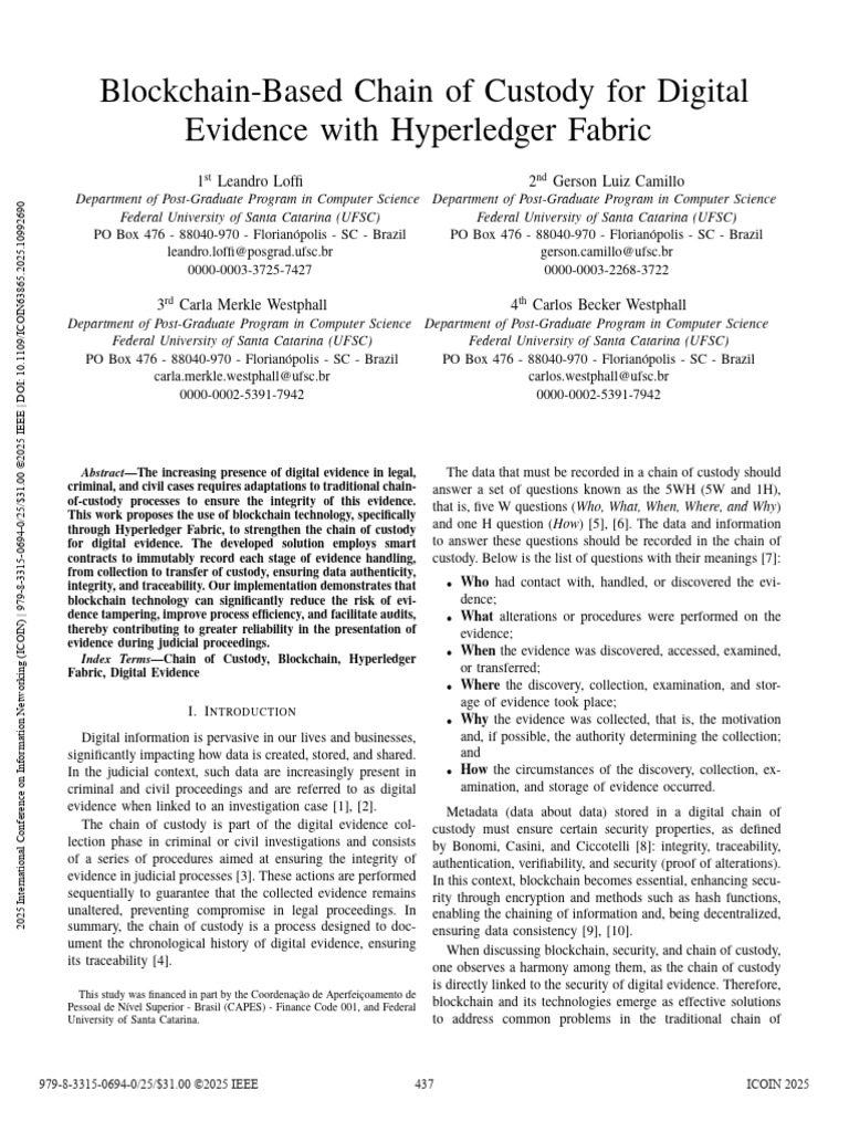 Blockchain-Based Chain of Custody for Digital Evidence With Hyperledger Fabric | PDF ...
