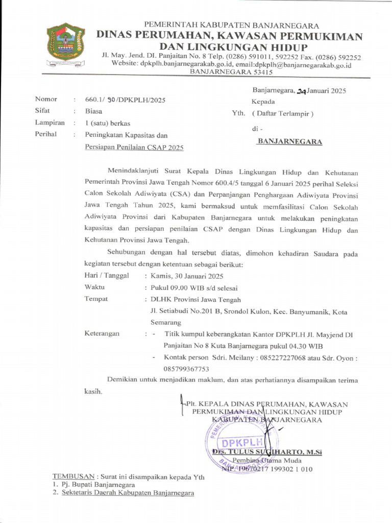 Undangan Peningkatan Kapasitas Dan Persiapan Penilaian CSAP 2025 | PDF