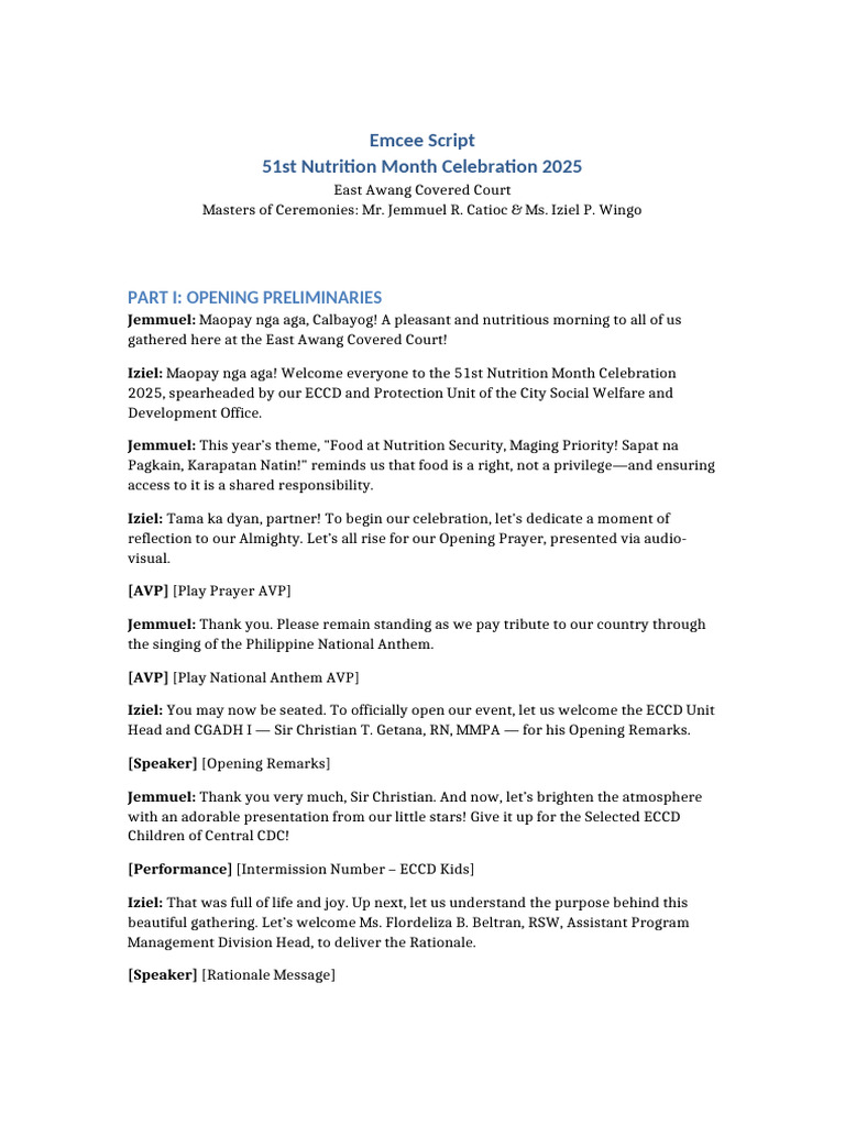 Emcee Script Nutrition Month 2025 (1) | PDF