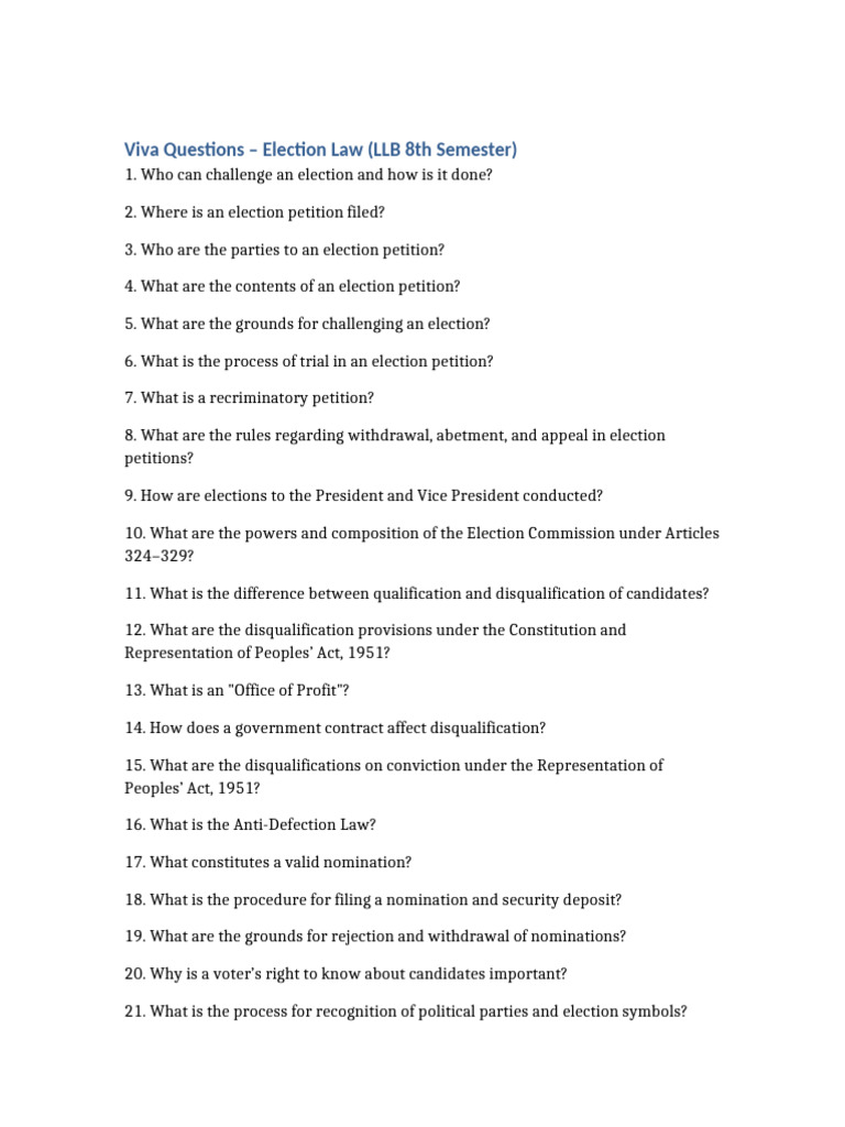 Viva Questions Election Law | PDF