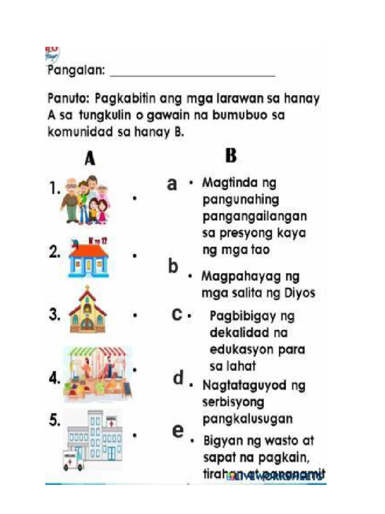 Mga Bumubuo Sa Aking Komunidad - Grade 2 - Worksheet | PDF