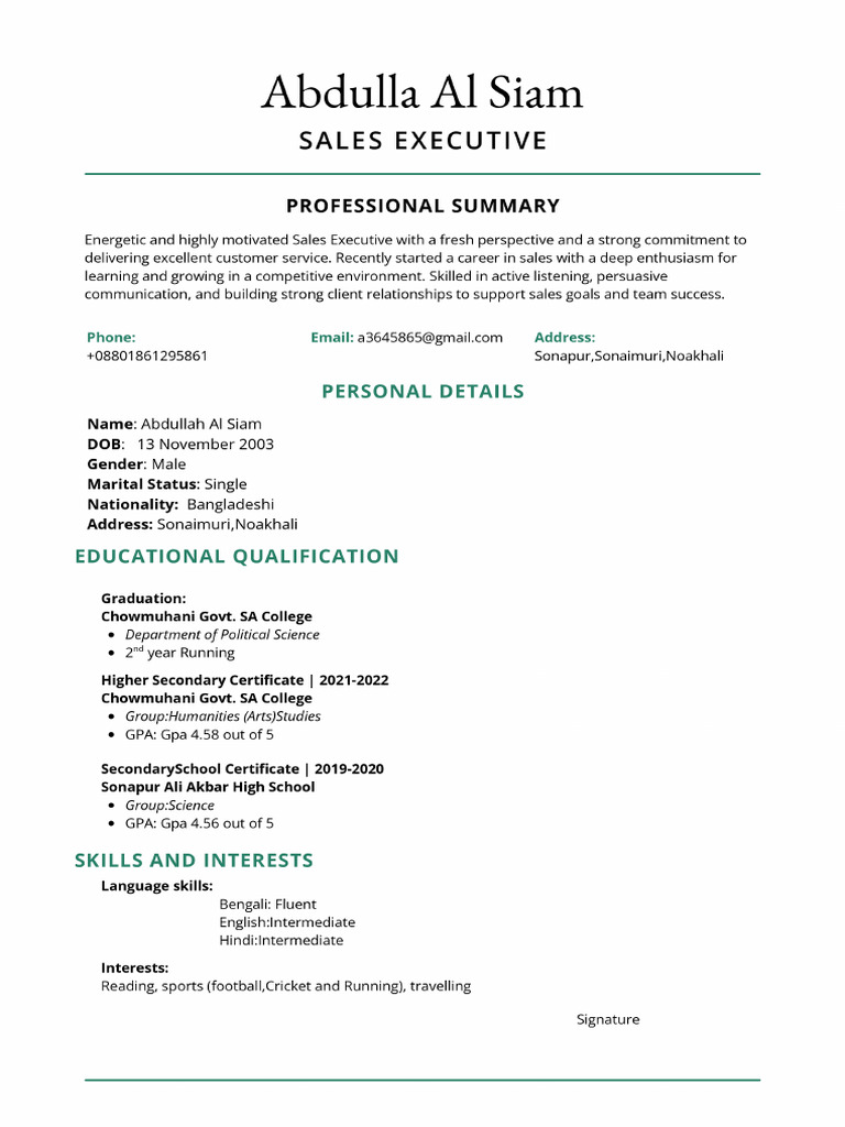 Resume of Abdullah Al Siam | PDF