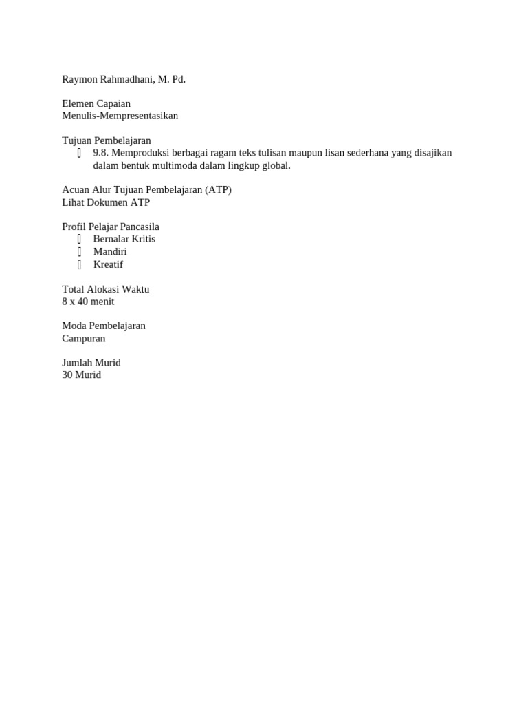 Pembelajaran Teks Deskriptif Multimoda | PDF