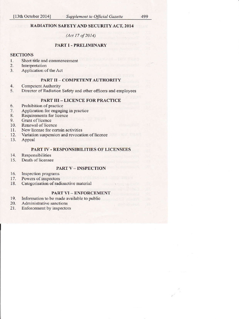Radiation Safety and Security Act 2014 | PDF | License | Ionizing Radiation