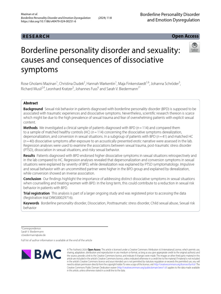 Borderline Personality Disorder Sexuality Disociacion | PDF ...
