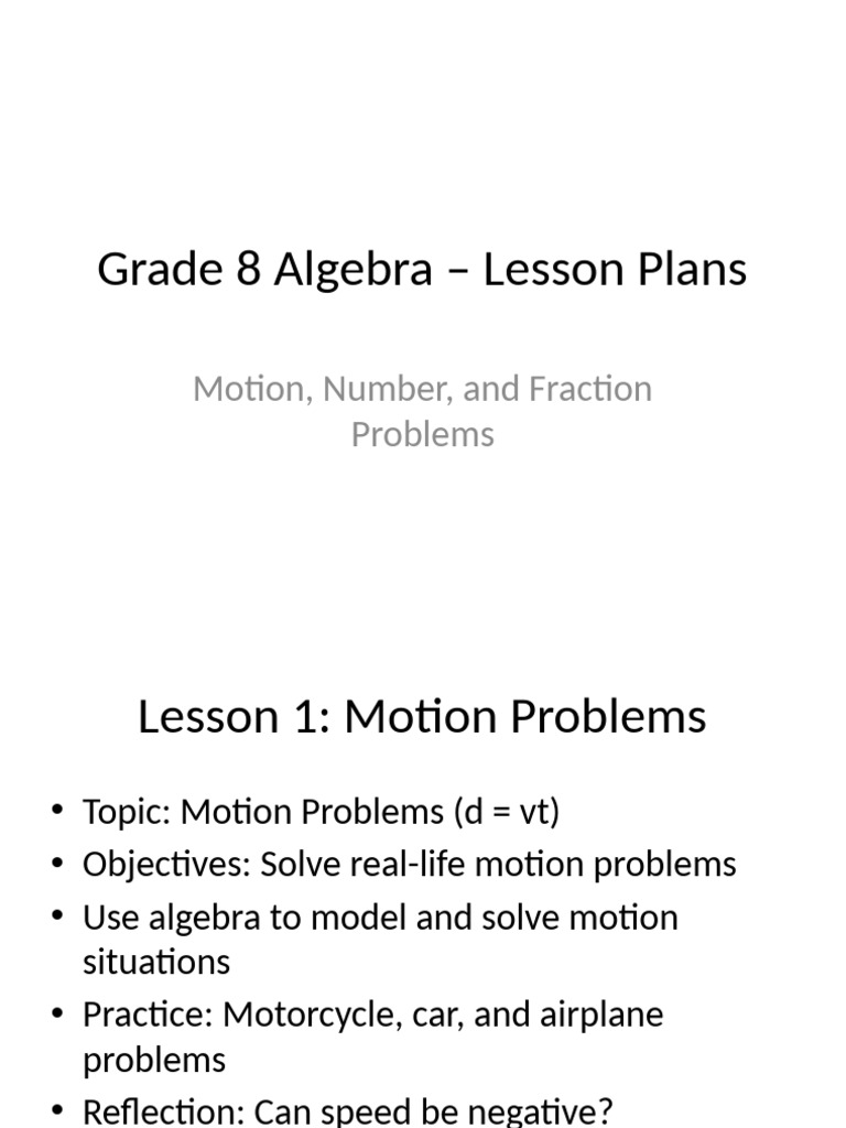 Grade8 Algebra Lesson Plans Presentation | PDF