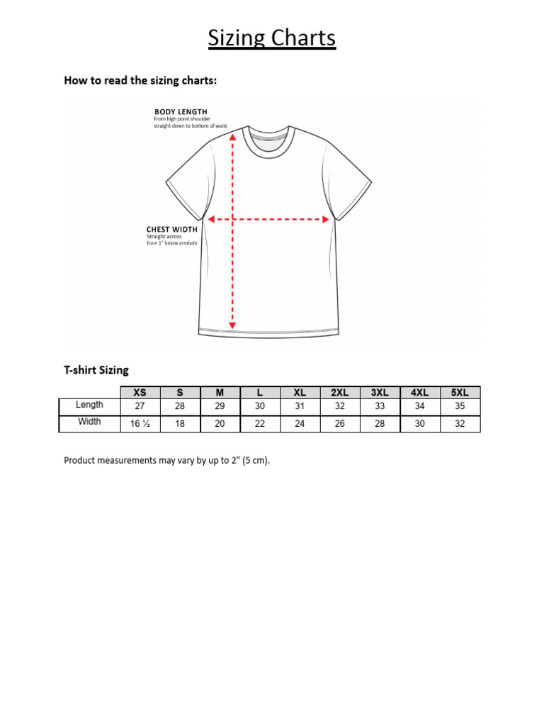 Copy of T-Shirt Sizing Charts-28 | PDF