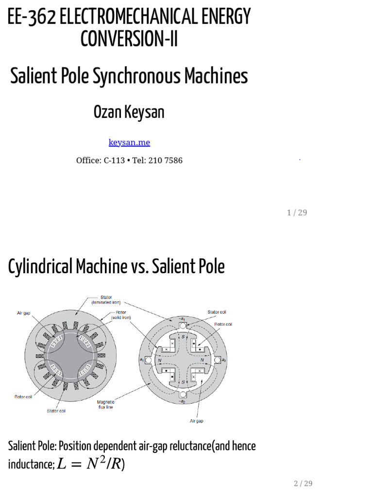 EE362 Week7 Salient Pole Synchronous Machines | PDF | Electric Motor | Electricity