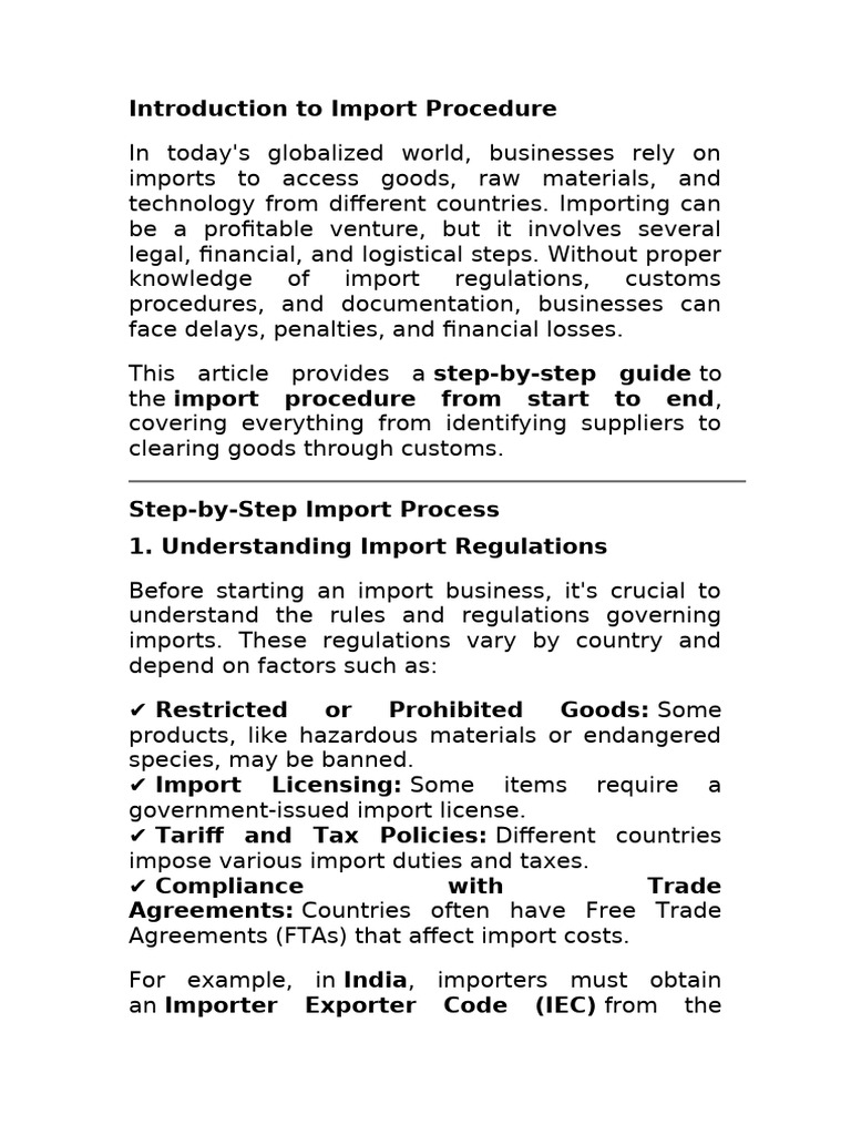 Introduction To Import Procedure | PDF | Letter Of Credit | Customs