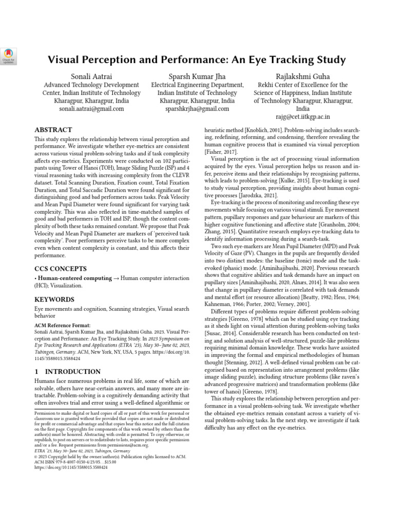 Visual Perception and Performance An Eye Tracking Study | PDF | Visual ...