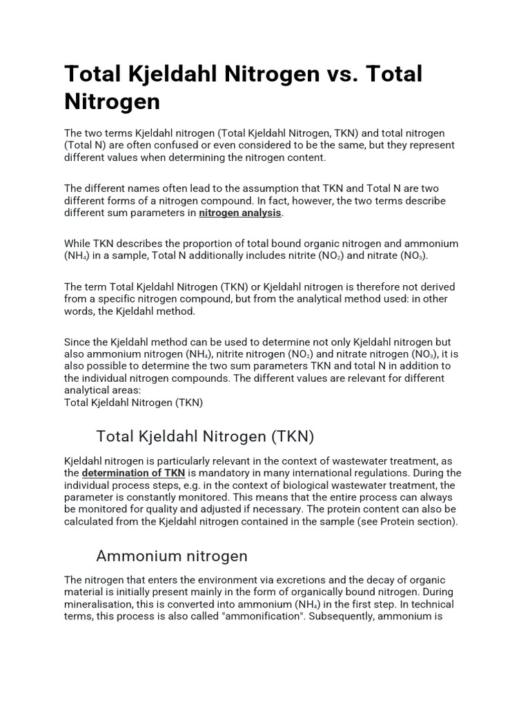 Distinguishing TKN from Total Nitrogen | PDF | Nitrate | Ammonium