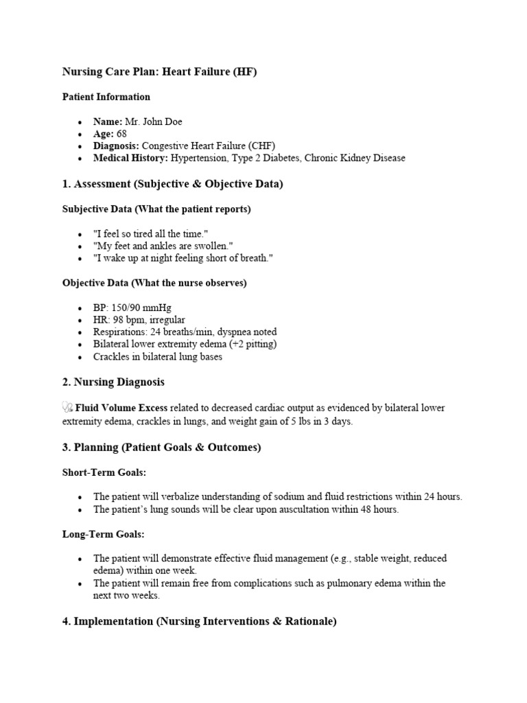 Sample Nursing Care Plan (1) | PDF | Heart Failure | Edema