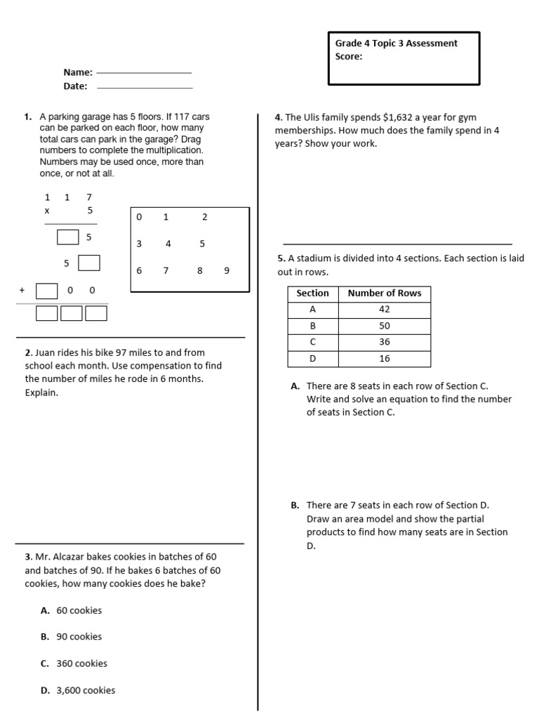 Grade 4 Topic 3 Math Assessment | PDF | Muffin