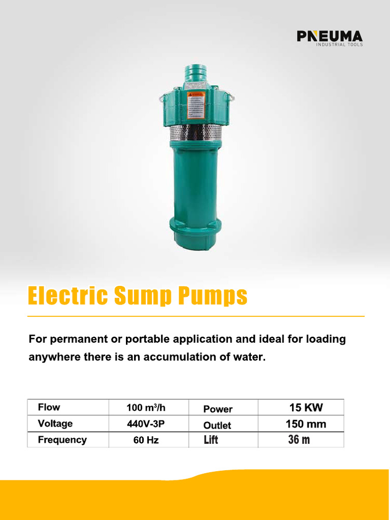 440v, 3phase, 36mtr Head, 150mm Pipe Dia Sump Pump | PDF