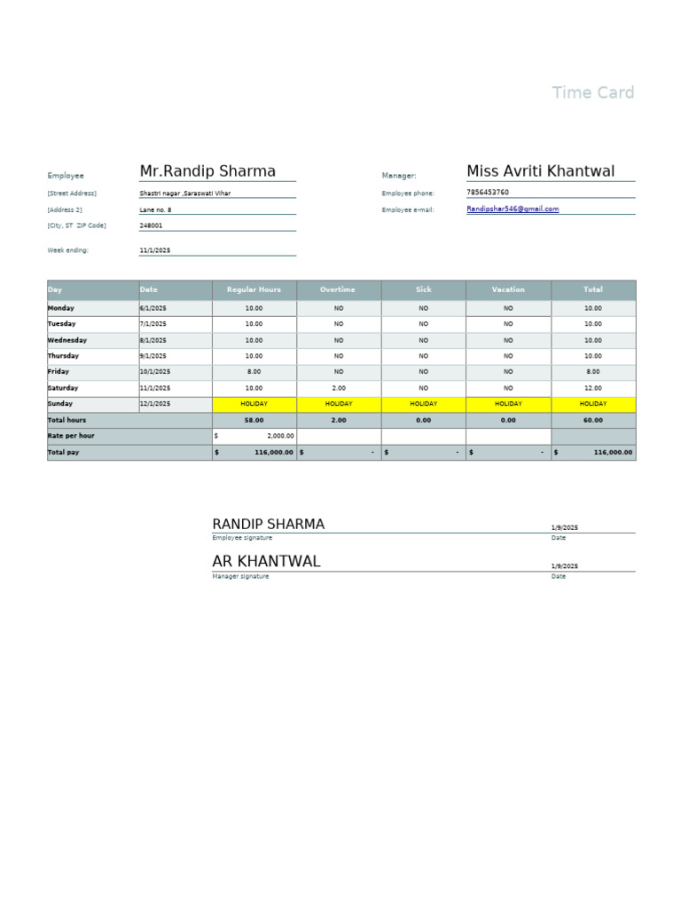 Time Card 1 | PDF