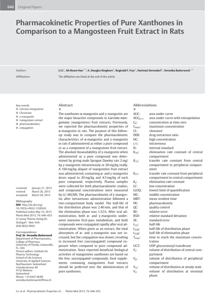 Ref 8 Pharmacokinetic Properties of Pure Xanthones in Comparison To A ...