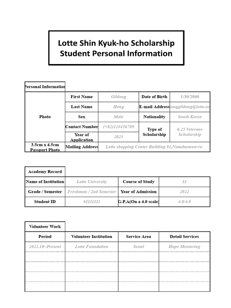 Personal Information Submission Form - XLSX - Google Sheets | PDF