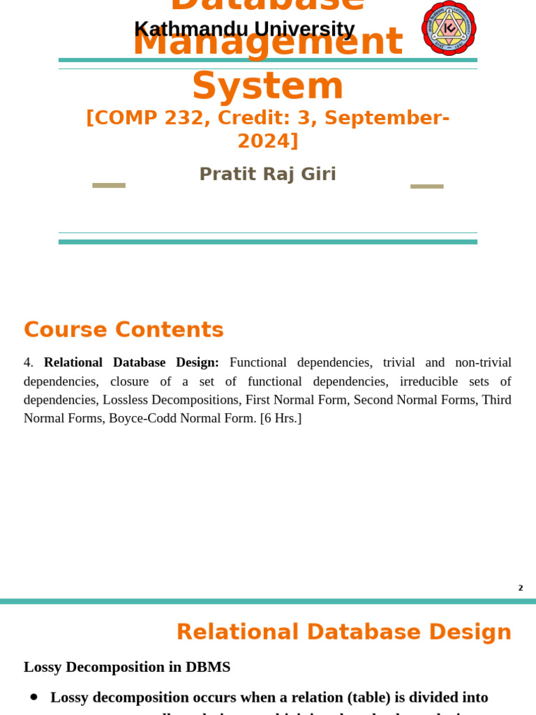 COMP232 DBMS 8-10 - Relational Database Design | PDF | Data Model | Information Technology ...