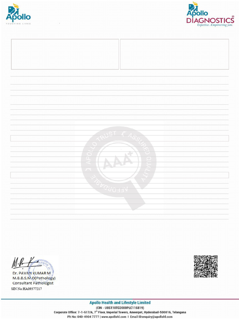 Apollo Lab Test Report for Mr. Sriranga | PDF | Medical Specialties ...