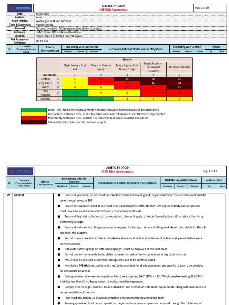 AIC-RA-0018 Working in Summer | PDF | Risk | Risk Assessment