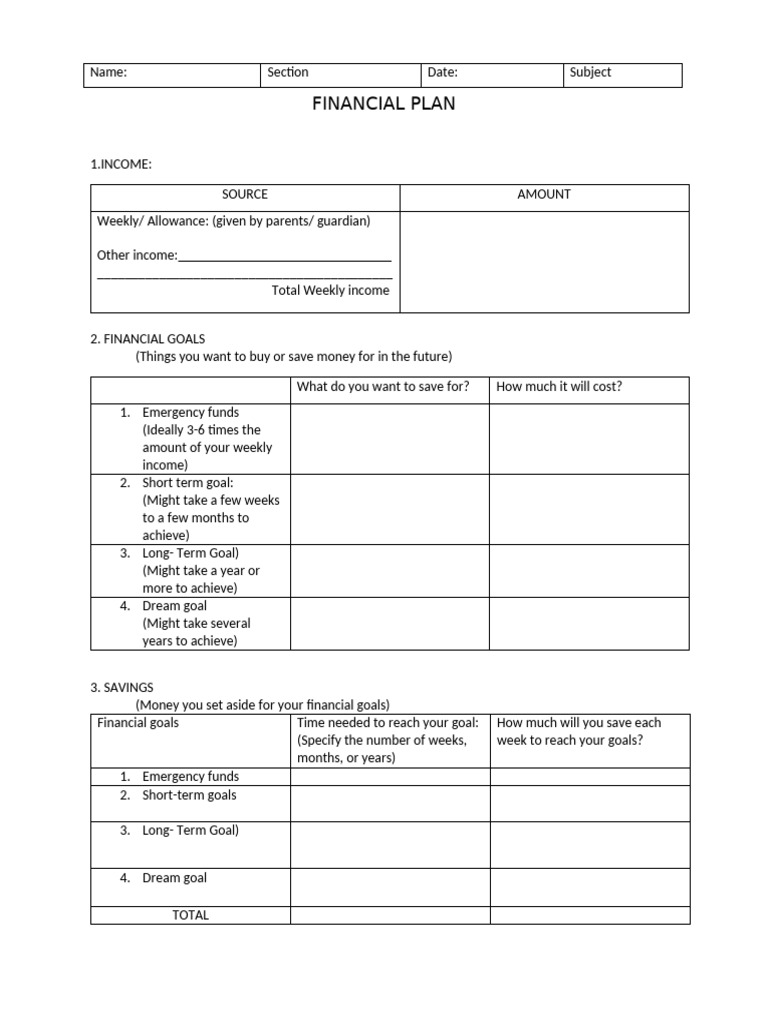 Grade 7 Financial Plan | PDF