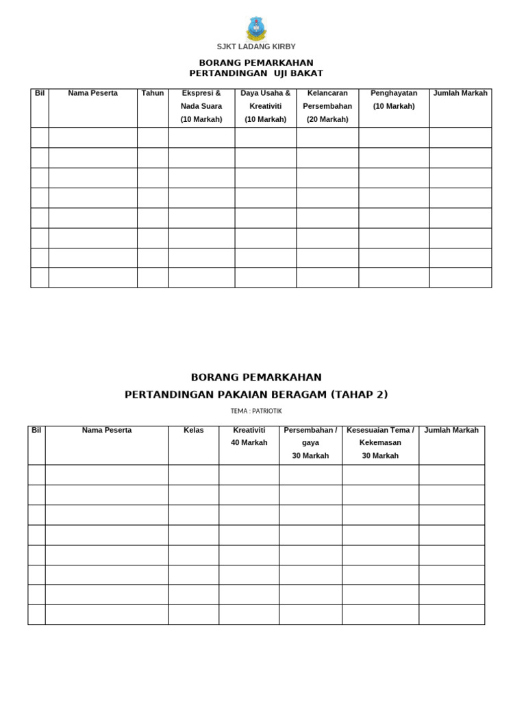 Borang-Markah-Pertandingan-uji Bakat | PDF