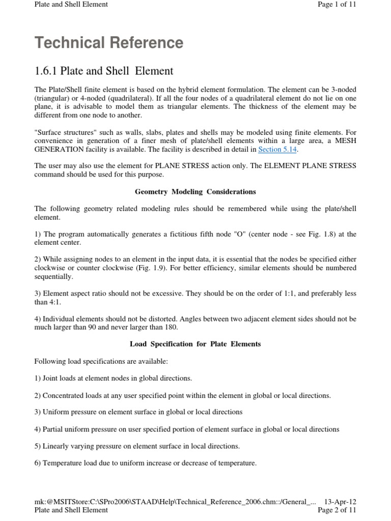 Plate and Shell Finite Element Guide | PDF | Stress (Mechanics) | Bending
