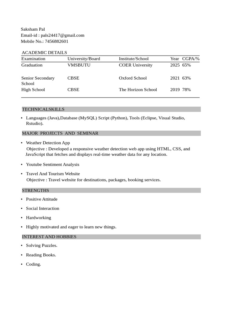Saksham New Resume | PDF