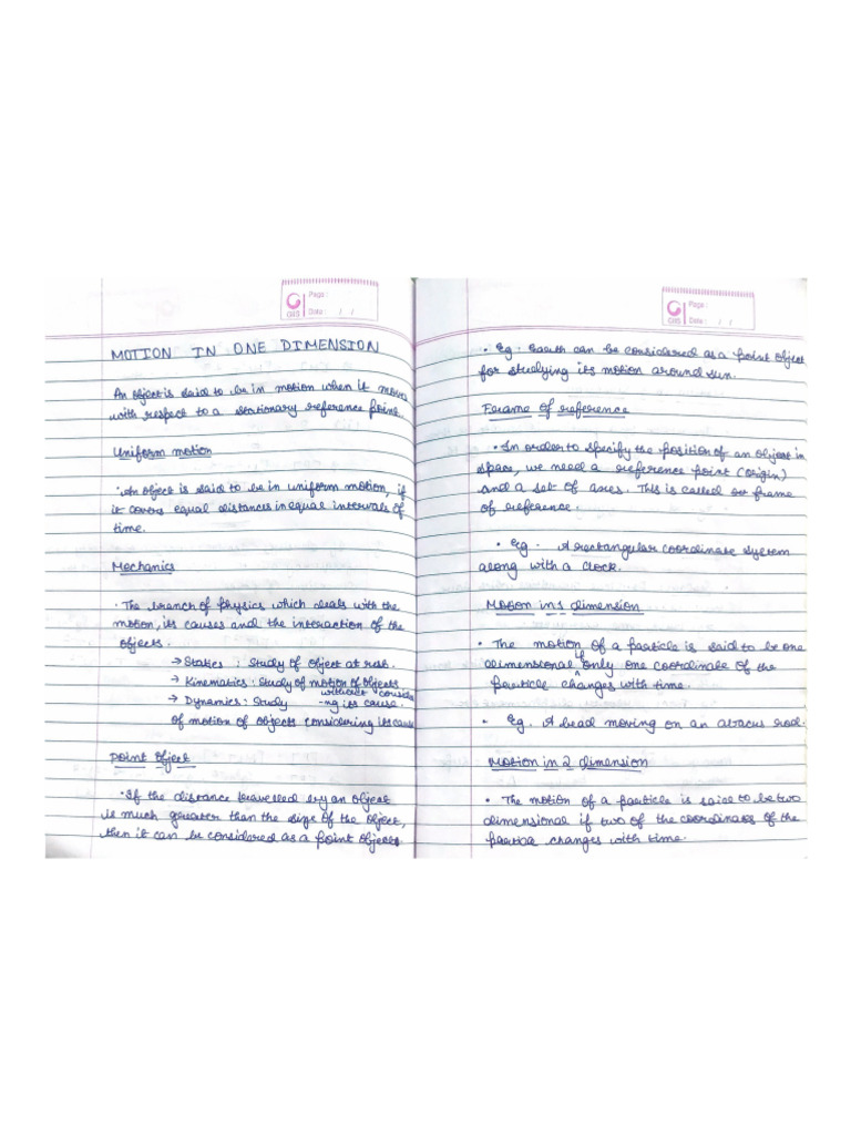 Motion in One Dimension Notes Part1 | PDF