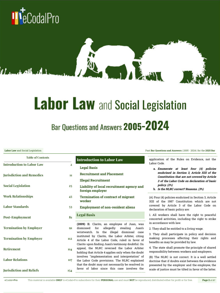 2025 Labor Law Bar Exam Q&A Guide | PDF | Economies | Labor