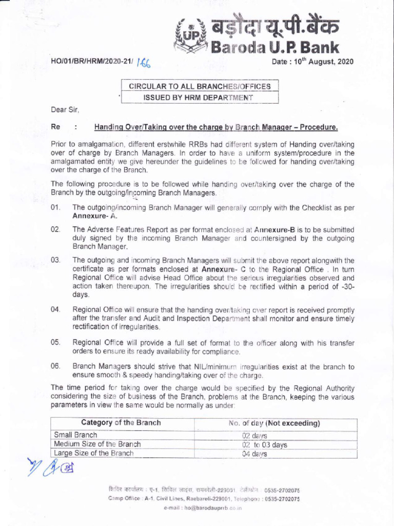 Handing Over Format 166 - HRM | PDF | Cheque | Financial Services